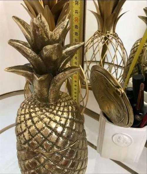 Шкатулка ананас золото антик,из полистоуна