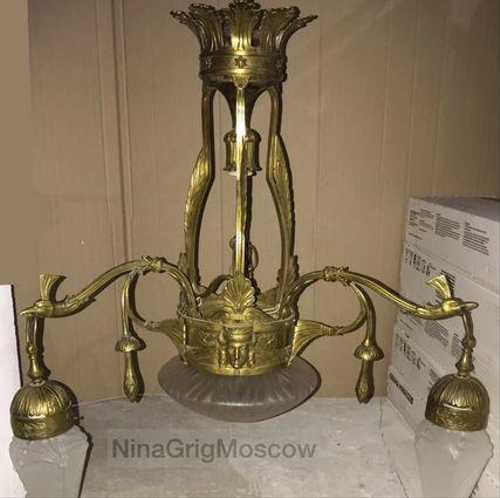 Редкая большая антик люстра в стиле арнуво. 1900е