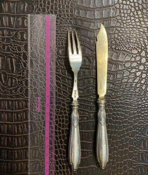 Нож вилка серебро 800, позолота. Середина 19 века