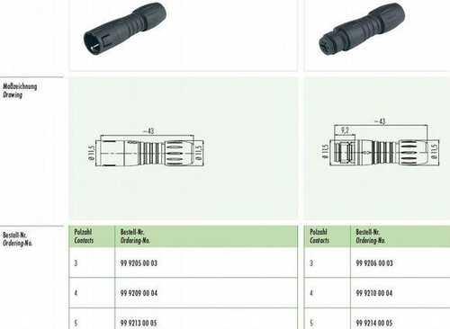 Разъемы Binder IP67 (3,4,5,8pin) быстро размыкаемы