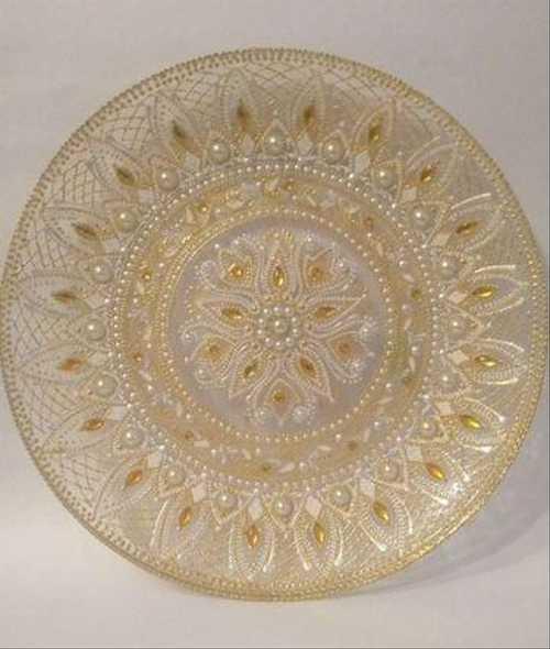 Интерьерная тарелка" Белое и золото"