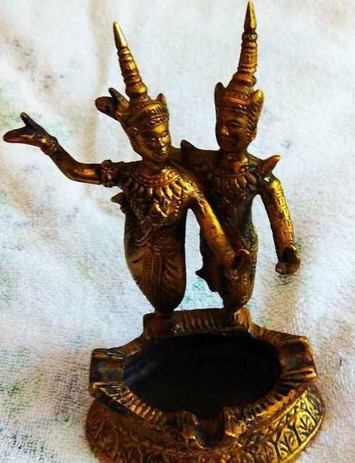 Азиатская пара танцовщица фигурка буддизм-латунь