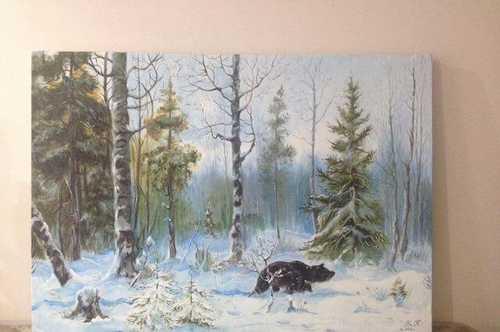 Картина маслом "Зимний лес"