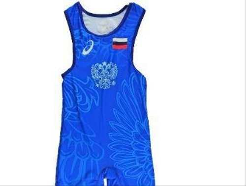 Трико борцовское asics (singlet) RUS, синее