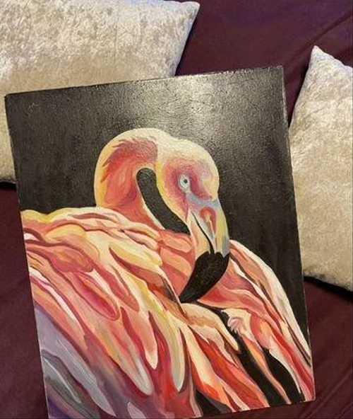 Картина, розовый фламинго