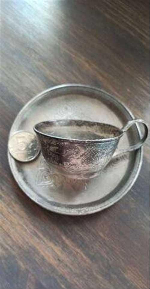 Кофейная чашка с блюдцем мельхиор СССР