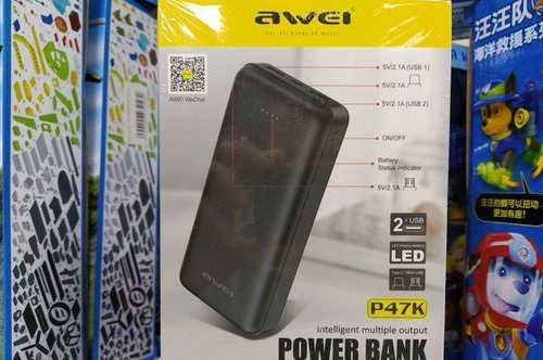 Повербанк Внешний аккумулятор awei PB 20000mAh P47