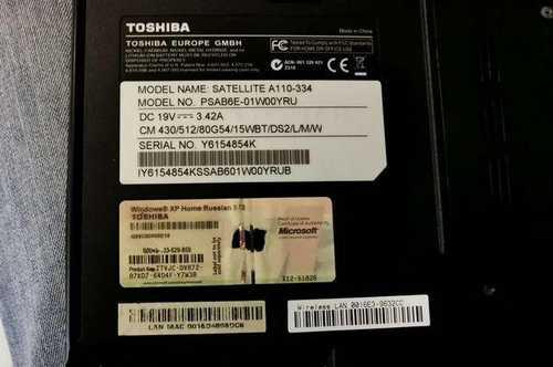 Ноутбук Toshiba satellite a110-334