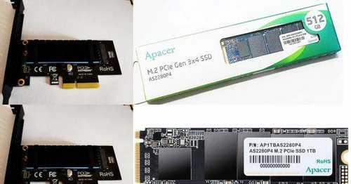 SSD Apacer AS2280P4 512GB+контроллер pcie X4 X8