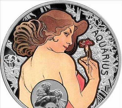 Серебряная монета Ниуэ "Зодиак Альфонса Мухи"