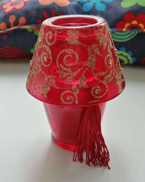 Подсвечник - лампа с абажуром красное стекло