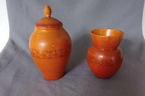 Деревянная чайница и вазочка СССР цена за пару