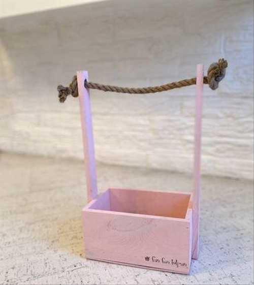 Коробка ящик деревянная розовая для цветов