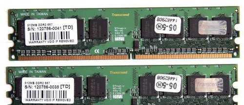 DDR2 667 (PC-5300) CL5 dimm 2x512Mb Transcend