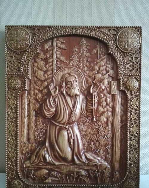 Резная Икона из Дерева: Святой Серафим Саровский