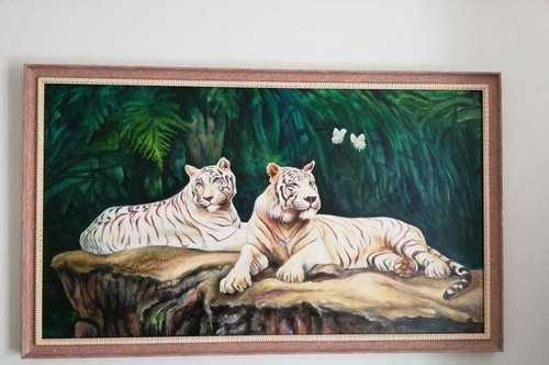 Картина "Тигры белые" холст, масло