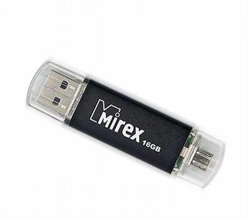 Флешка Mirex smart black, 16 Гб, USB2.0, USB/microUSB, чт до 25 Мб/с, зап до 15 Мб/с, черная