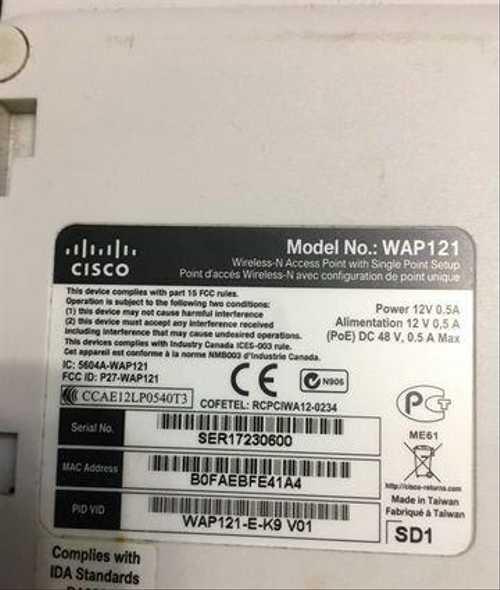 Точка доступа Cisco WAP121 стандарта Wireless-N