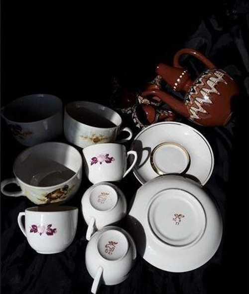 Сервиз чайный, керамический графин, чашки