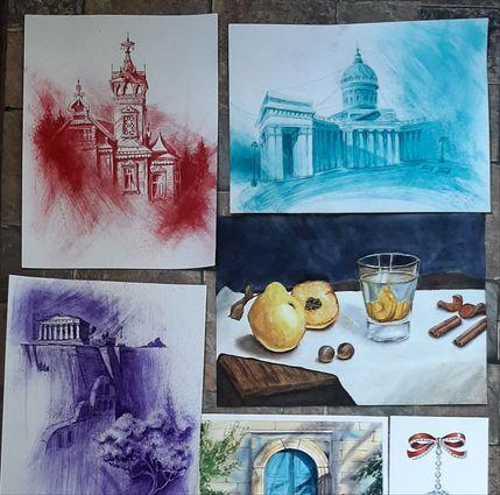Рисунки акварель