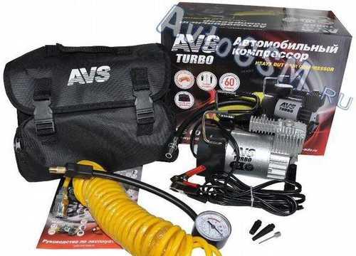 Автомобильный компрессор AVS Turbo KS600 - производительность - 60 литров в минуту, подключение к акб автомобиля, набор насадок, чехол-сумка, компакт