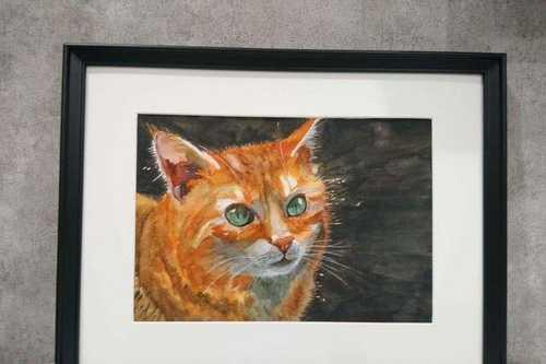 Картина акварелью зеленоглазый кот