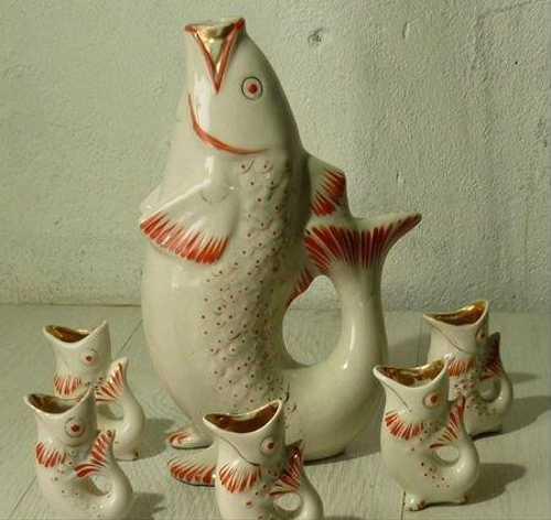 Фарфоровые статуэтки Рыбки графин с рюмочками