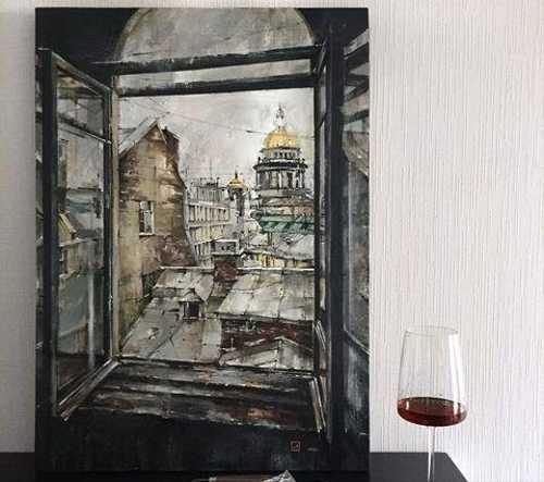 Картина маслом Петербург Исаакий вид из окна