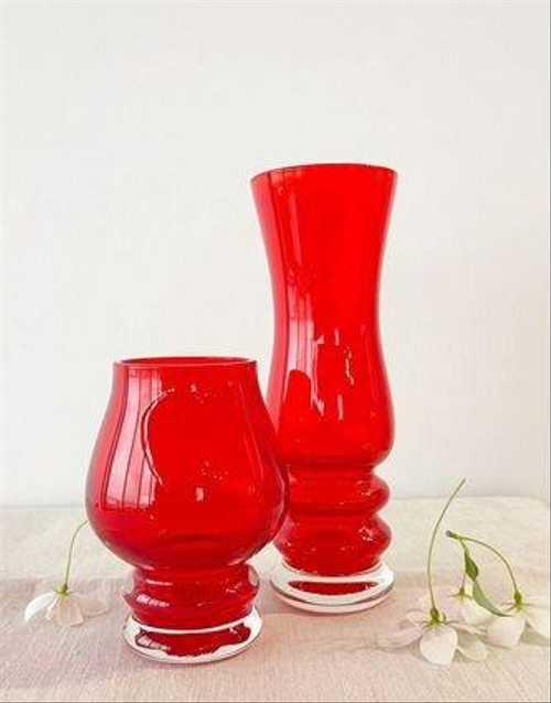 Ваза вазы красное цветное стекло СССР
