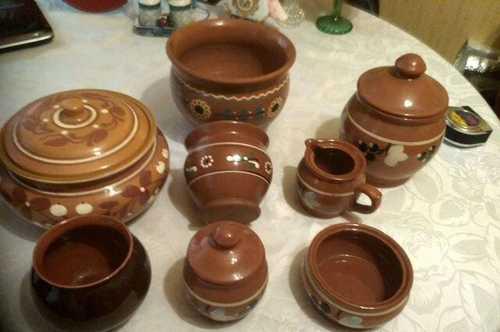 Набор посуды - глиняная декорированная
