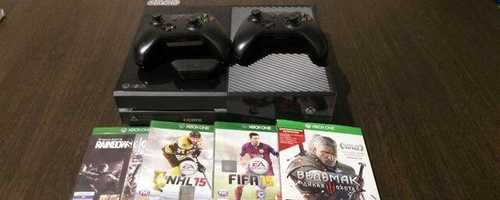 Xbox One 500гб + 2 геймпада и 4 игры + гарнитура