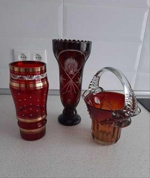 Винтажные вазы цветное стекло СССР