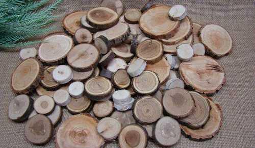 Спилы Набор 100 шт. разных размеров и пород дерева