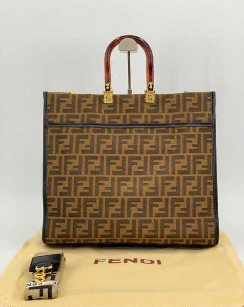 Новая женская сумка шопер коричневая Fendi