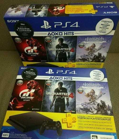 PS 4 slim + 3 мес PS plus Uncharted, GOW 3, GTS