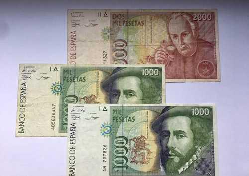 Банкноты Испании, 1000 и 2000 песет (pesetas)