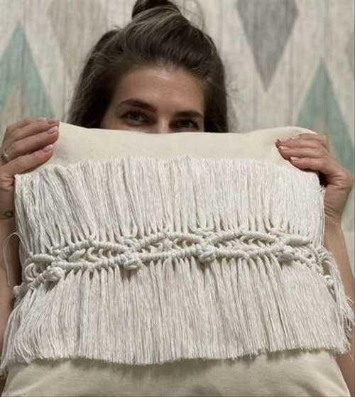 Декоративная подушка макраме бохо бахрома