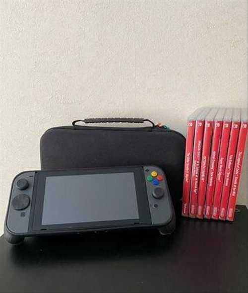 Nintendo switch Rev 2 Grey + Grip Case + Games