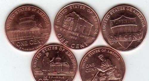 1 цент США Линкольн, 5 монет