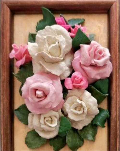Картина 3d цветы роза холодный фарфор 12х17см