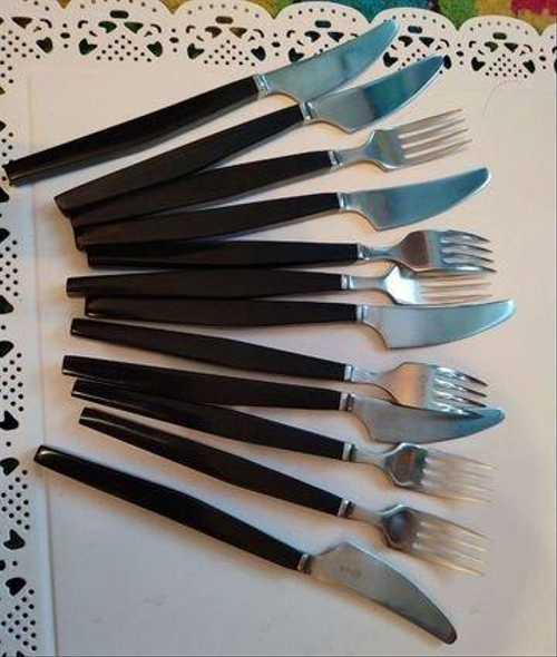 Набор вилок и ножей СССР с чёрной ручкой пластик