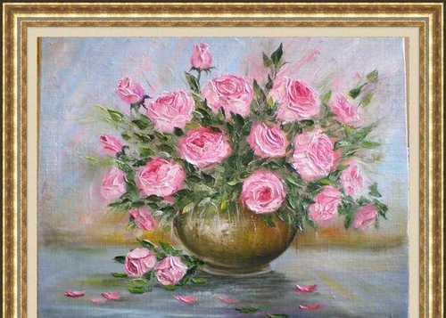 Картина маслом "Розы в вазе."