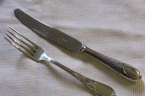 Серебряные десертные нож и вилка "Дубок" СССР