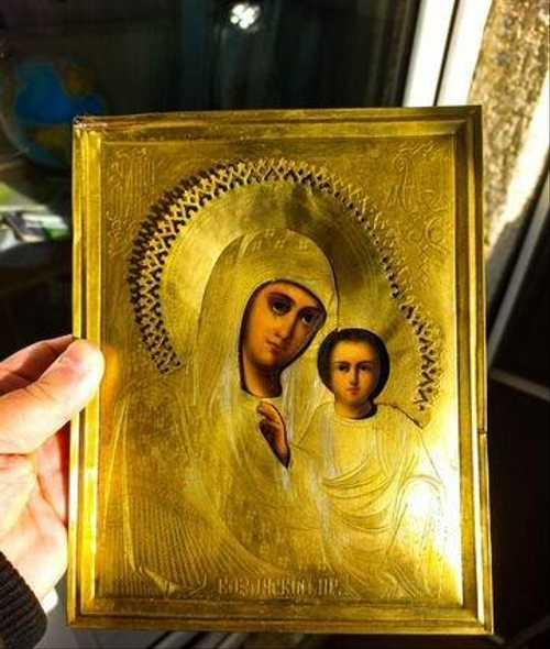 Икона Богородица Казанская 19 век золочение сохран