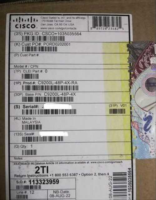 Новый Cisco C9200L-48P-4X-RA