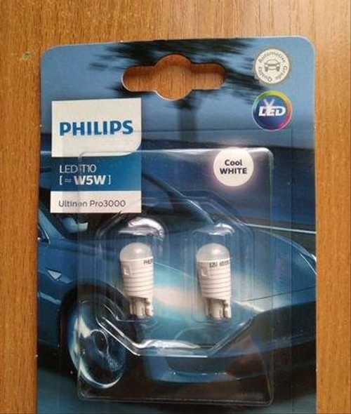 Светодиодные led автолампы Philips T10 W5W 6000K