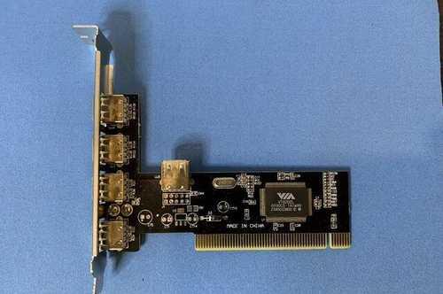 PCI контроллер USB via usb2.0 +5usb выходов