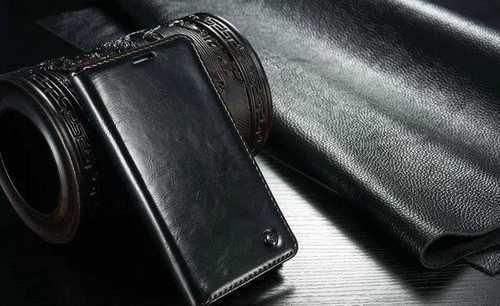 Черный кожаный чехол-книжка на samsung S7, S6