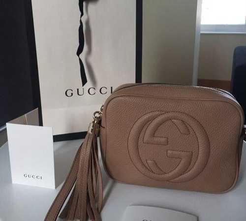 Сумка Gucci Soho Гуччи Сохо Клатч Серый Беж