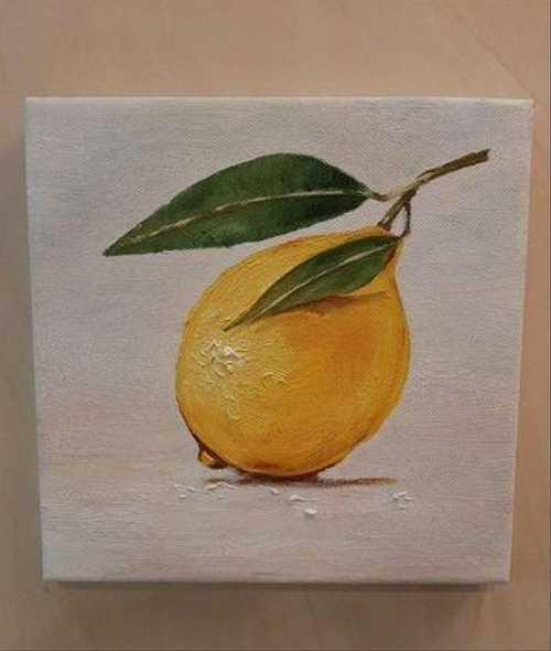 Картина маслом "Лимон с двумя листочками"
